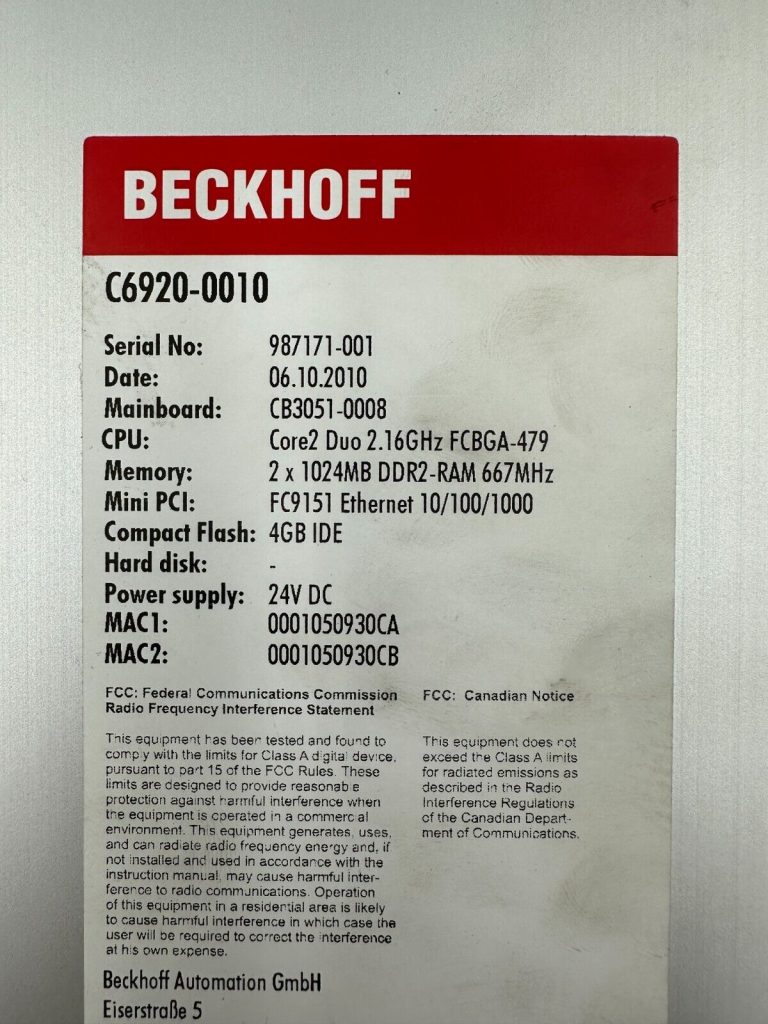 Beckhoff C6920-0010 Control cabinet Industrial PC – Novus Ferro Pte Ltd