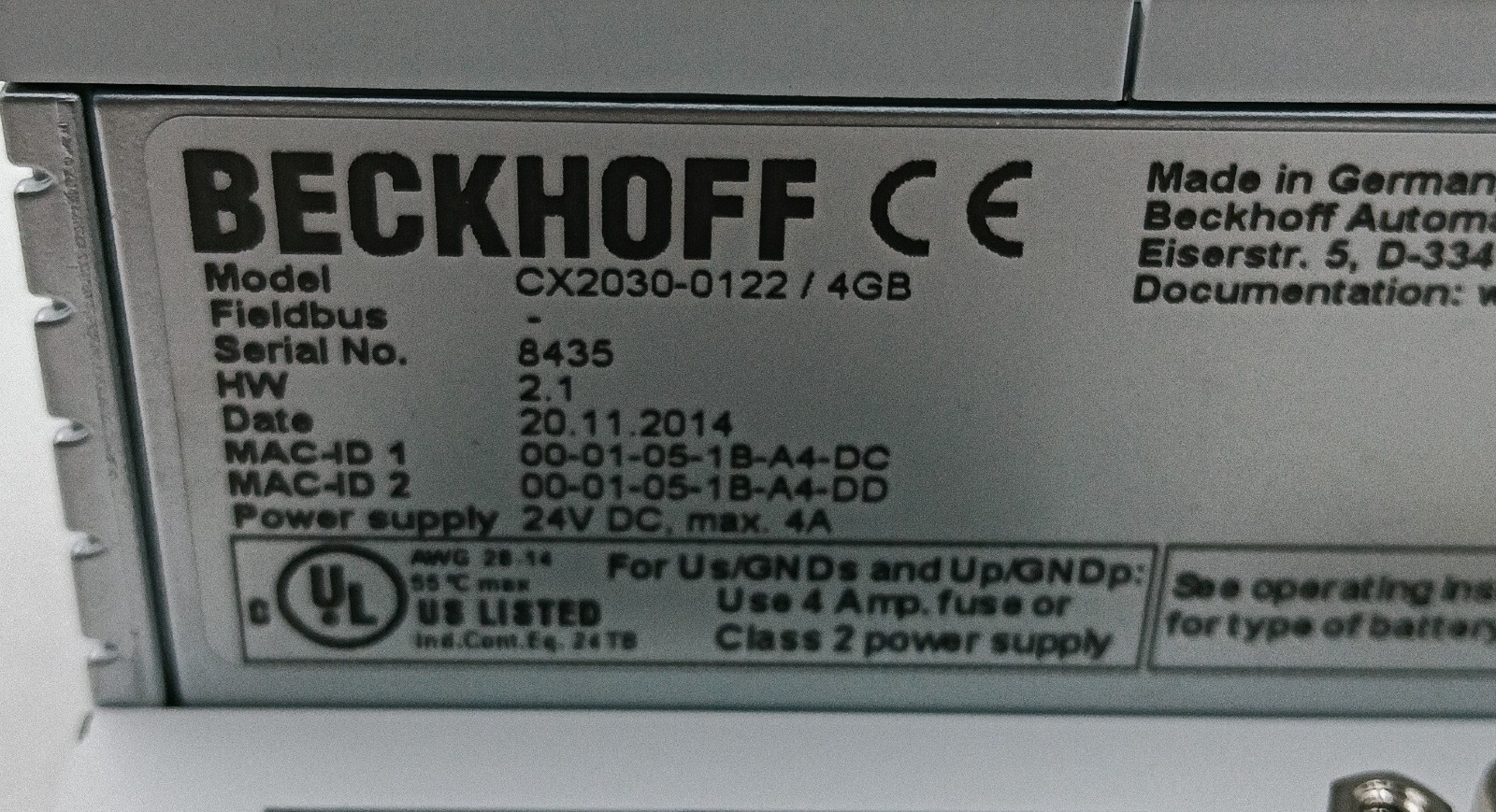 Beckhoff CX2030-0122 CPU Module – Novus Ferro Pte Ltd