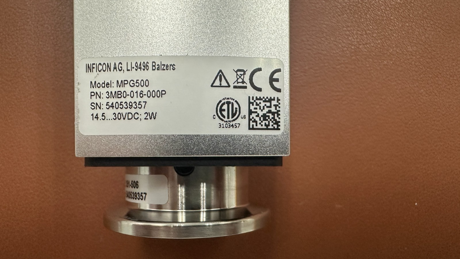 Inficon MPG500 Cold Cathode Pirani Gauge SS,LC,FCC,25KF, 3MB0-016-000P ...