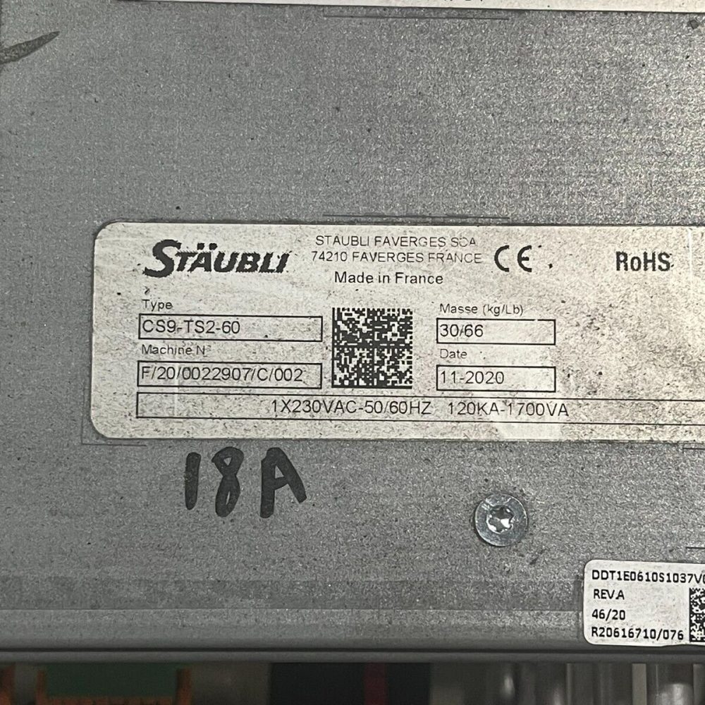 Staubli CS9-TS2-60 robot controller with SCARA robot – Novus Ferro Pte Ltd